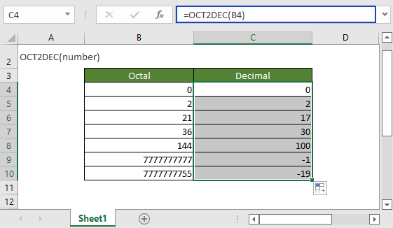 How to use the Excel OCT2DEC function