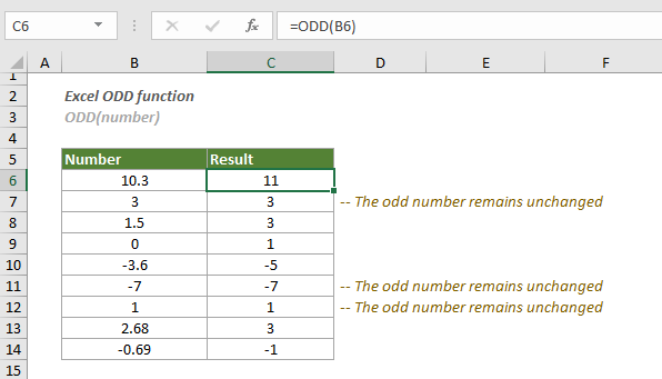 Excel ODD işlevi nasıl kullanılır?