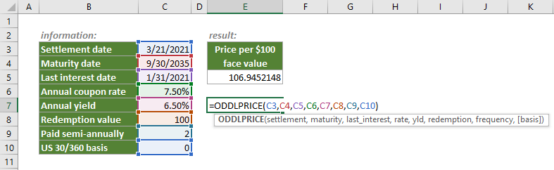 Excel ODDLPRICE Function