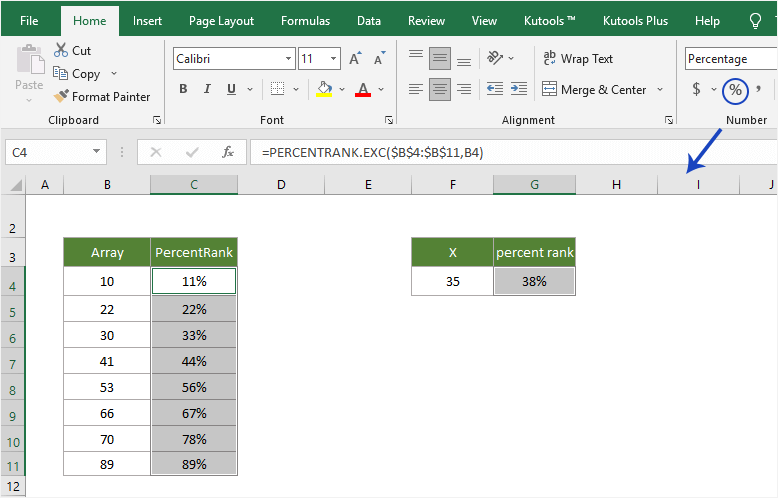 How to use the Excel PERCENTRANK.EXC function