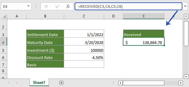 How to use the Excel RECEIVED function