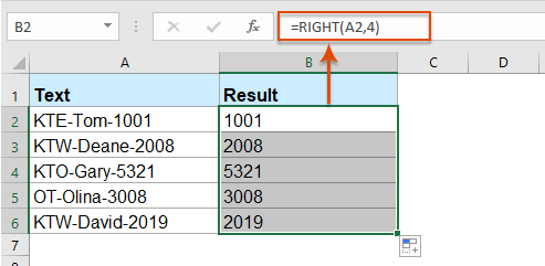 Excel RIGHT Function