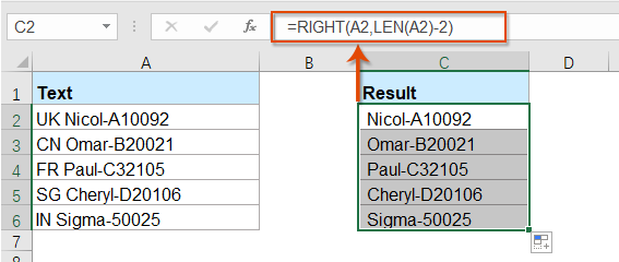 Excel RIGHT Function