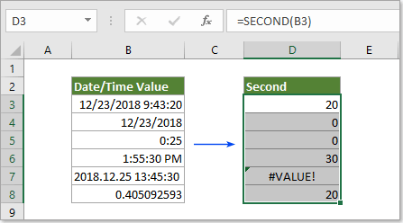 How to use SECOND function in Excel?