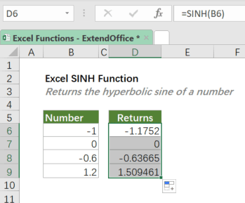 Excel SINH Function