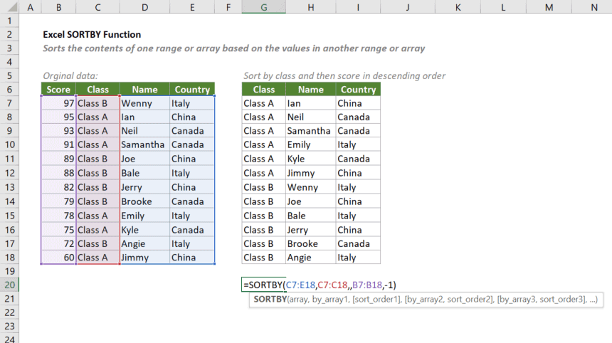 Excel SORTBY Function
