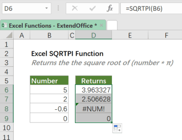 Excel SQRTPI Function