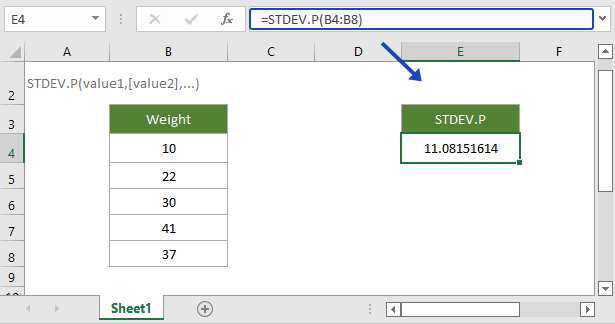 Cómo usar la función DESVEST.P de Excel