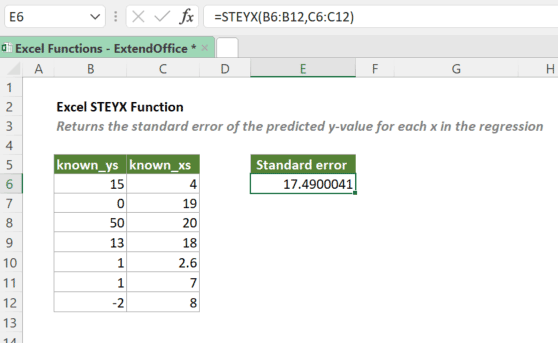 Excel STEYX Function