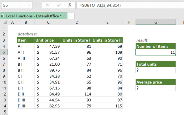 Funzione di Excel SUBTOTALE