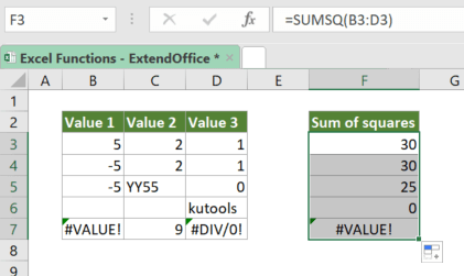 Excel SUMSQ Function