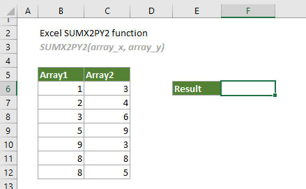 Excel SUMX2PY2 function