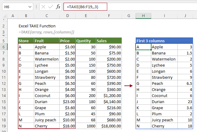 Excel TAKE function