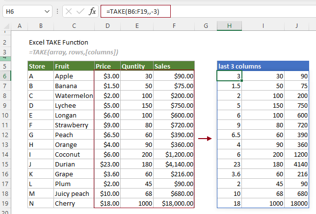 Excel TAKE function