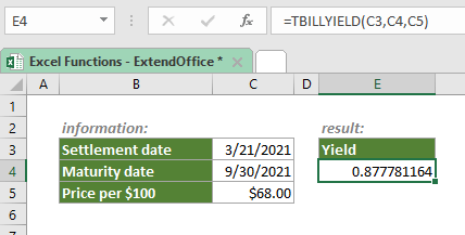 Excel TBILLYIELD Function