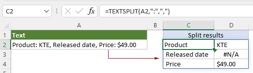 Excel TEXTSPLIT function