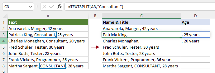 Excel TEXTSPLIT function