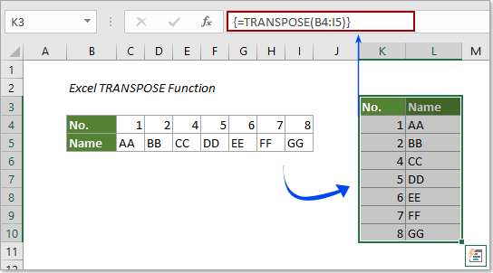  TRANSPOSE Excel