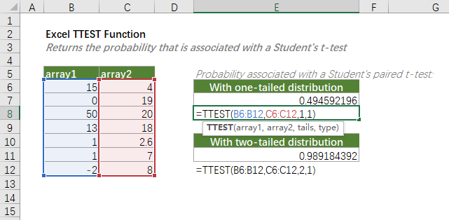 Excel TTEST 函数