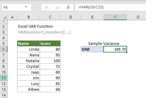 Excel VAR function