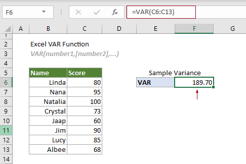 Excel VAR function