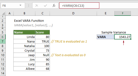 Excel VARA function