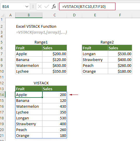 Excel VSTACK function