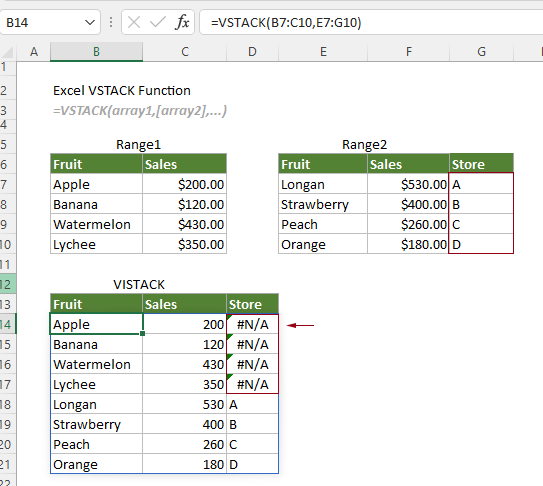 Excel VSTACK function