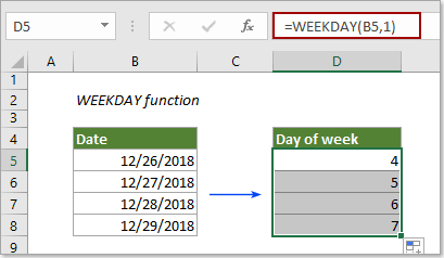 How to use WEEKDAY function in Excel?