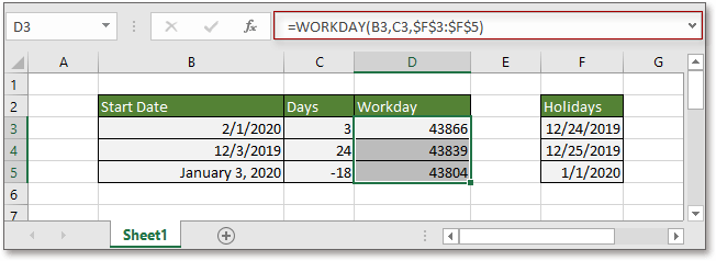 How to use Excel WORKDAY function