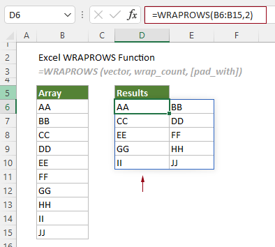 Excel WRAPROWS function