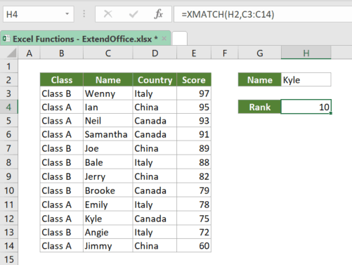 Excel XMATCH Function