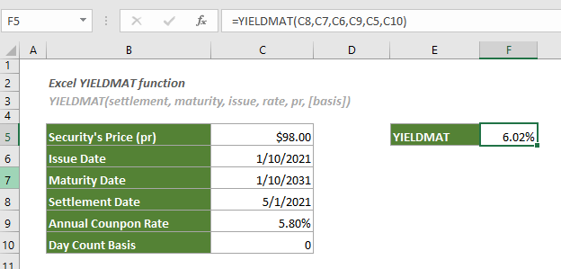 How to use the Excel YIELDMAT function?