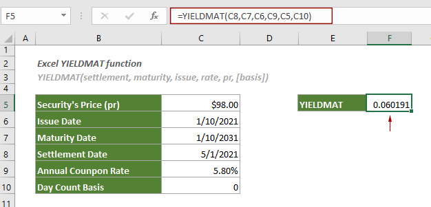 How To Use The Excel Yieldmat Function 0336