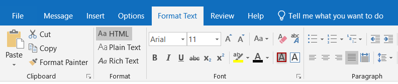 Ombrer les caractères du texte sélectionné dans le corps du message