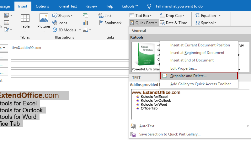 Quick Parts in Outlook