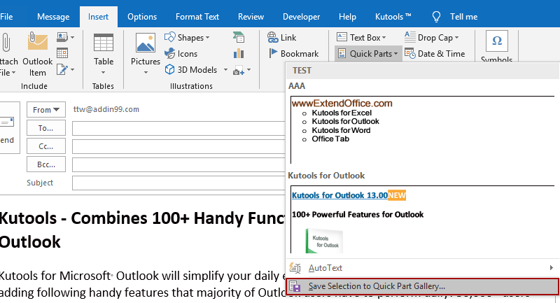 Quick Parts in Outlook