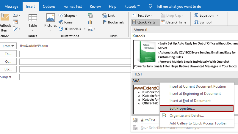 Quick Parts in Outlook