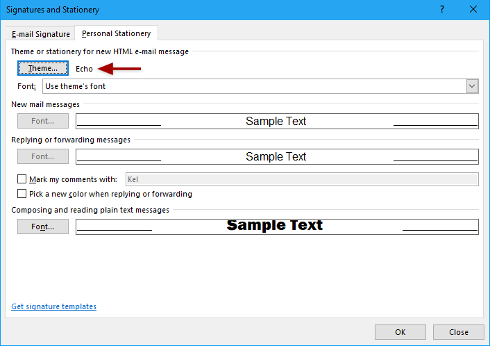 Email Theme or Stationery in Outlook