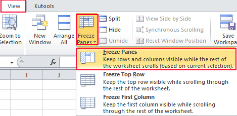 How to freeze panes in Excel 2010?