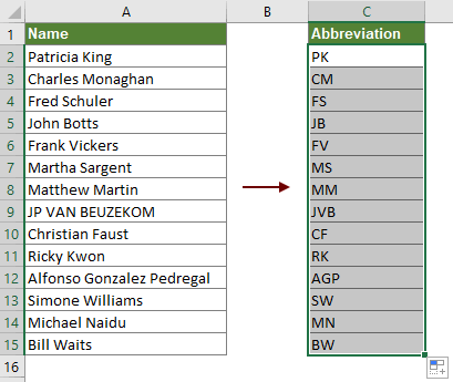 Easily abbreviate names or words in Excel
