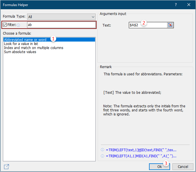 Easily abbreviate names or words in Excel