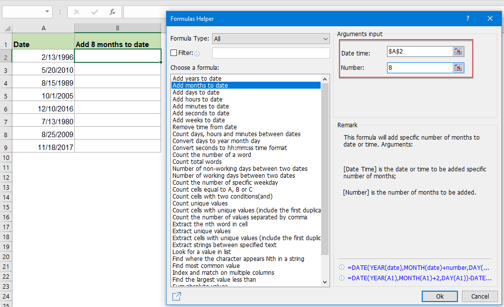 Quickly add / subtract years / months / days / weeks to date in Excel