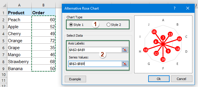 Quickly create an alternative rose chart in Excel