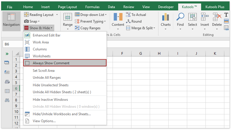 Always show comment when a cell is selected in Excel