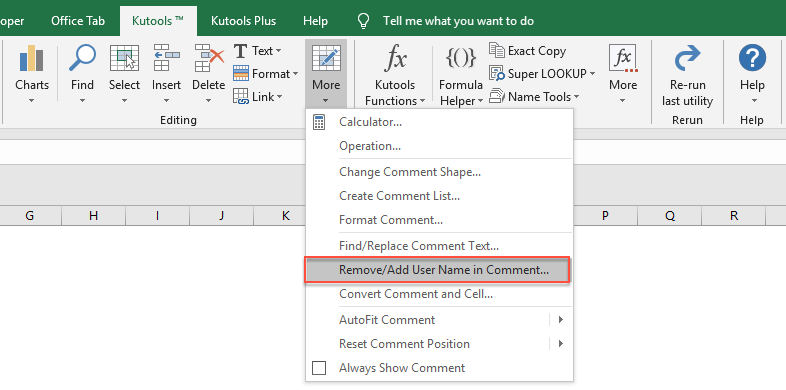 Quickly change/remove/add author name in comments in Excel