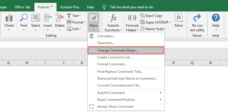 Quickly change the shape of comment box in Excel