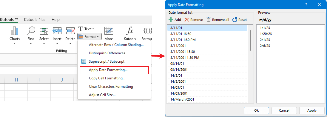 Quickly change date format in Excel