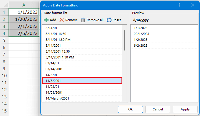 Quickly change date format in Excel