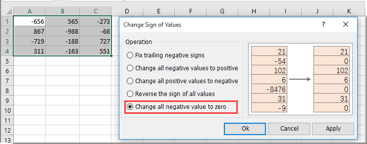 Quickly change sign of numbers in Excel